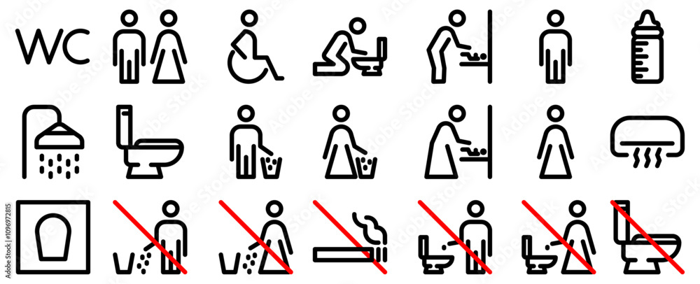 WC, toilet, restroom for male female or disabled person, bathroom or ...