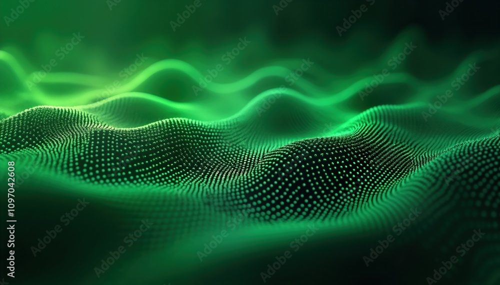 Abstract green tech background features data wave texture. Digital ...