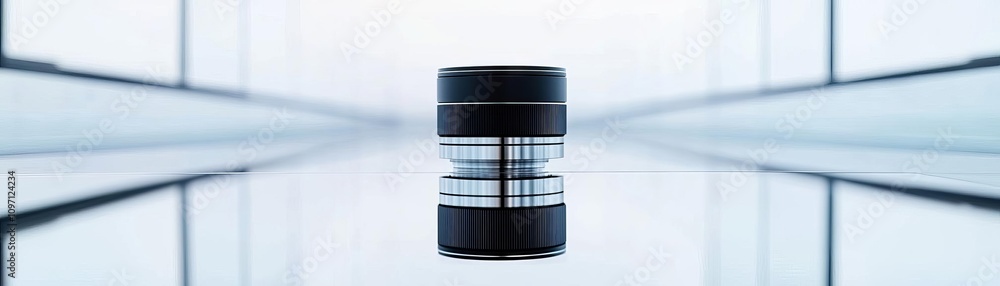 Abstract composition of a lens on a mirrored surface, endless ...