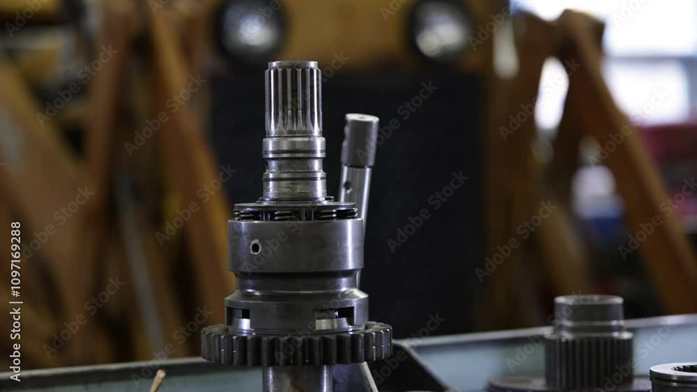 close up engine parts in a garage fixing heavy machines Stock Video ...