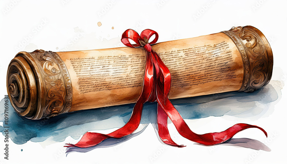 A watercolor illustration of an ancient scroll featuring verses about ...