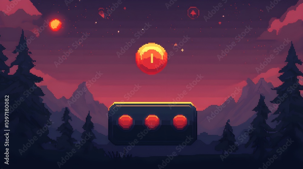 pixel art game background with button level up game design concept in ...