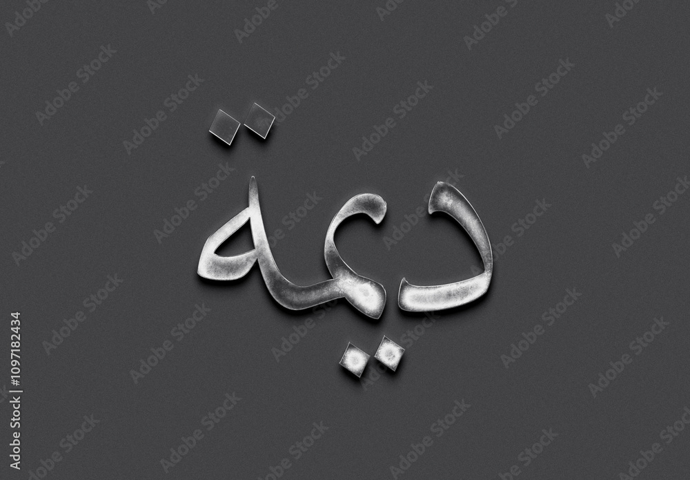 Chrome metal 3D Arabic name design of Dima on grey background in Arabic ...