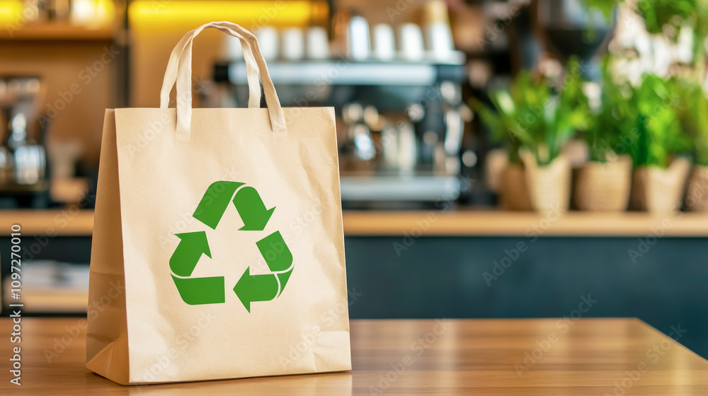 Sustainable choice of a recyclable paper bag with a bold green ...