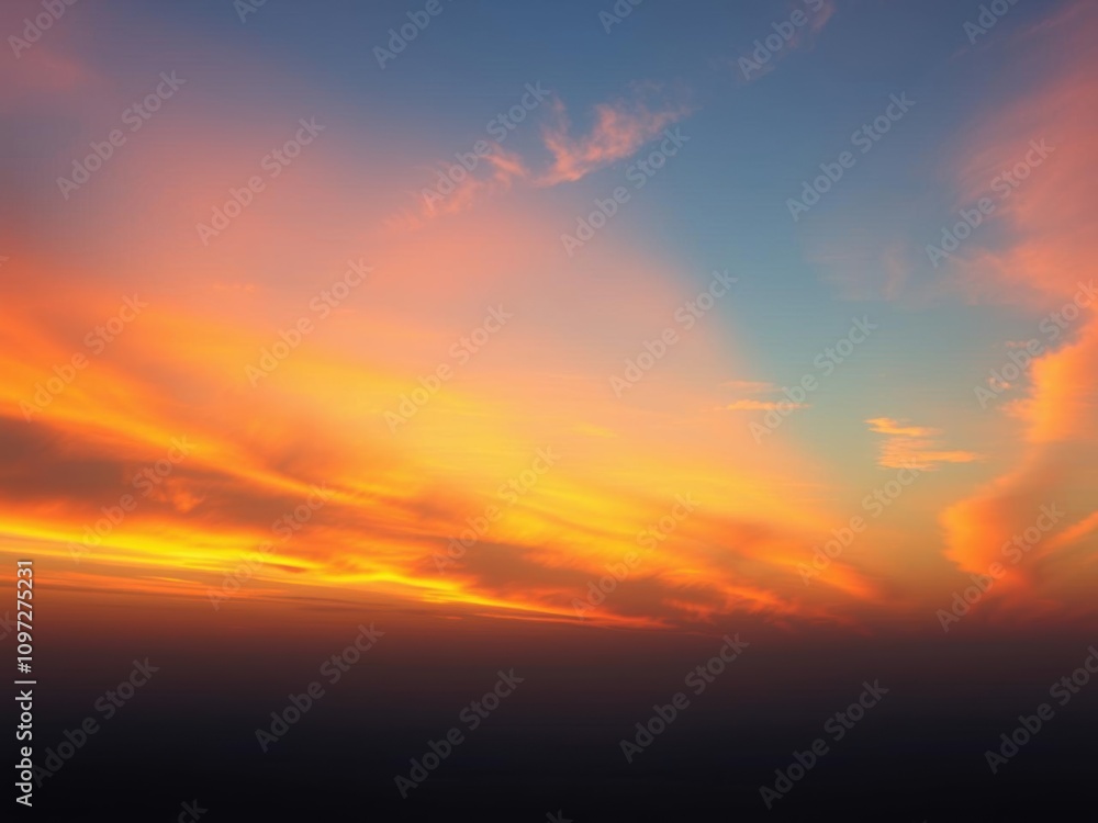 Vibrant red sunset over the horizon with a spectrum of colors in the ...