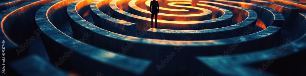 Endless Maze: A person lost in a complex, never-ending labyrinth, with ...