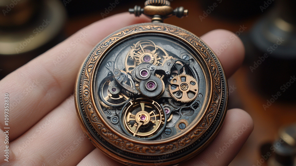Vintage Pocket Watch Mechanism with Exposed Gears Stock Photo | Adobe Stock