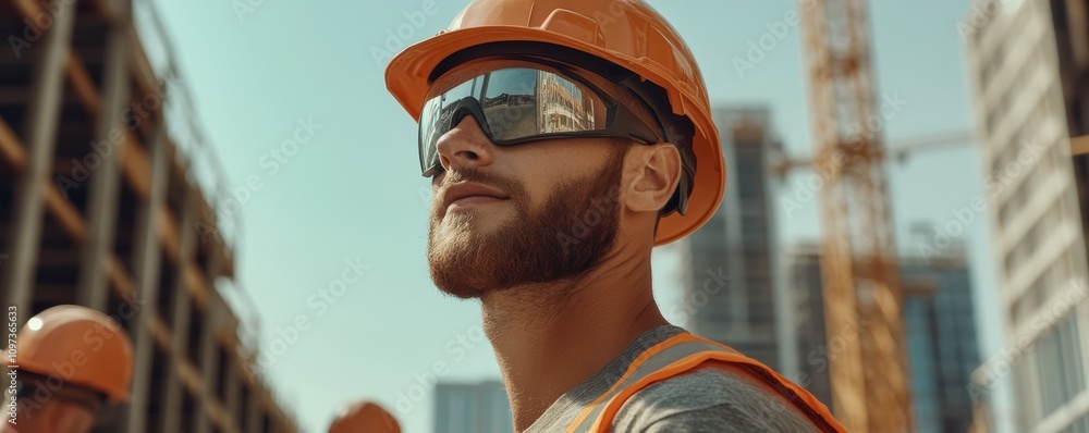 Construction safety engineer assessing a work site in urban environment ...
