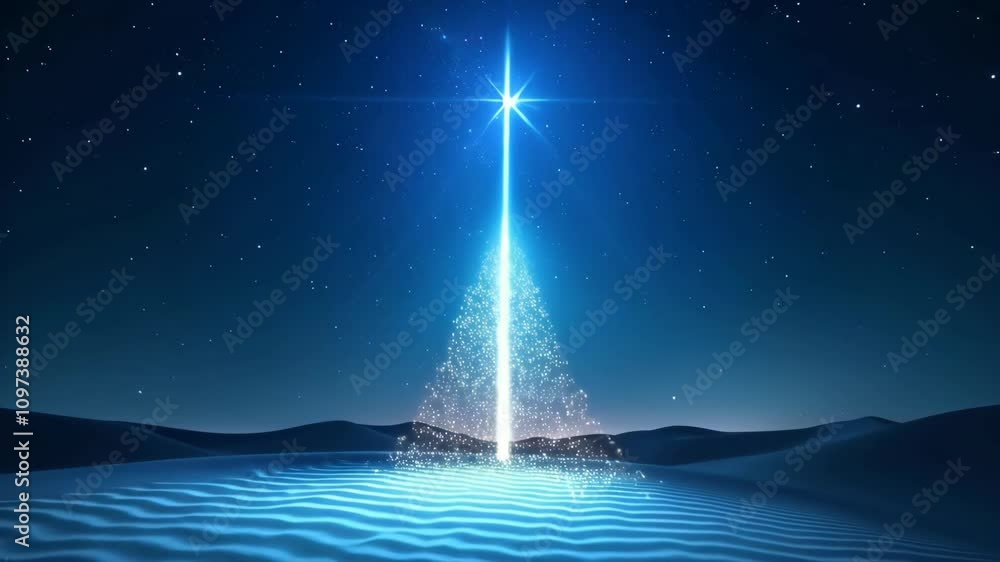 Bright shining Star of Bethlehem on dark blue starry night sky. Star of ...