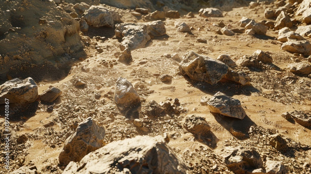 Explore the rocky terrain featuring scattered boulders, a striking ...