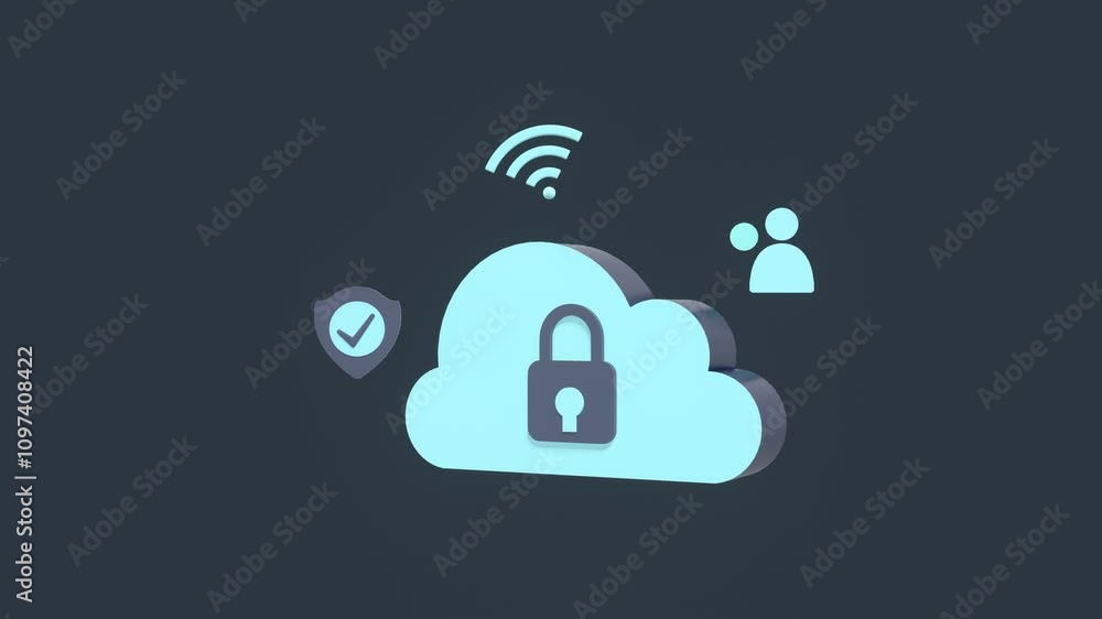 Cyber Security And Data Protection On Internet Animation. Cloud ...