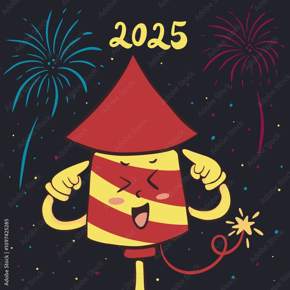 cartoon groovy firework character. Isolated vibrant rocket or petard ...