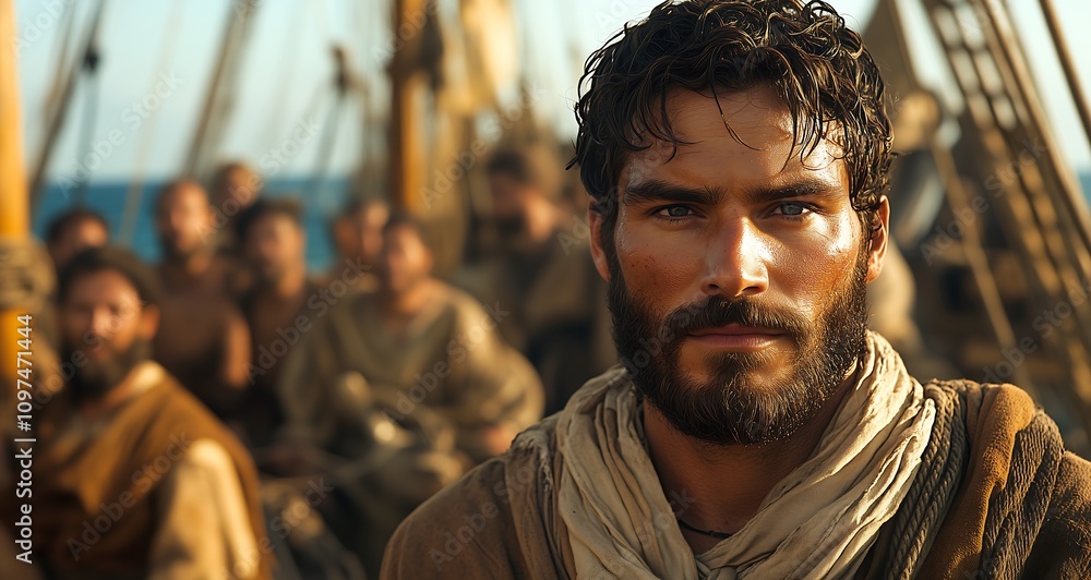 Peter and his disciples in a boat. Pedro e os discípulos em um barco ...