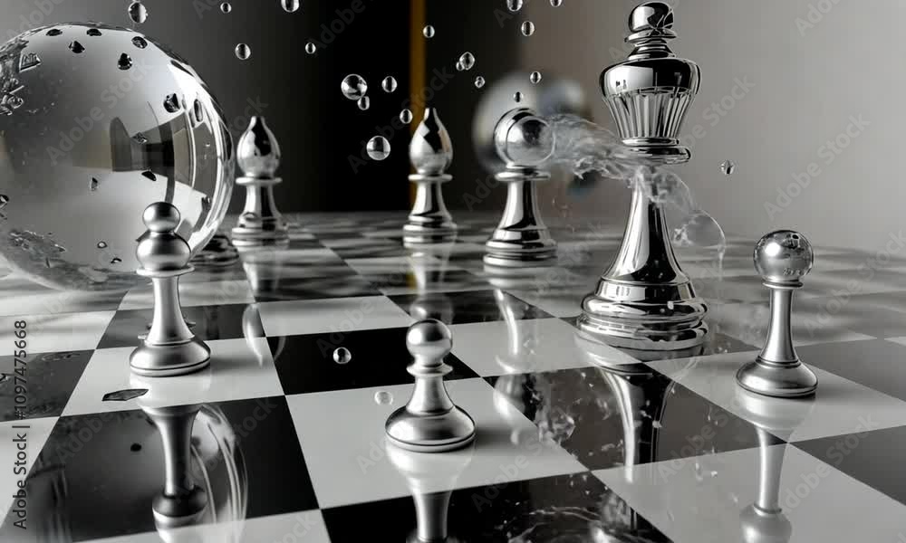 Elegant Chess Set with Transparent Orb and Reflective Surface ...