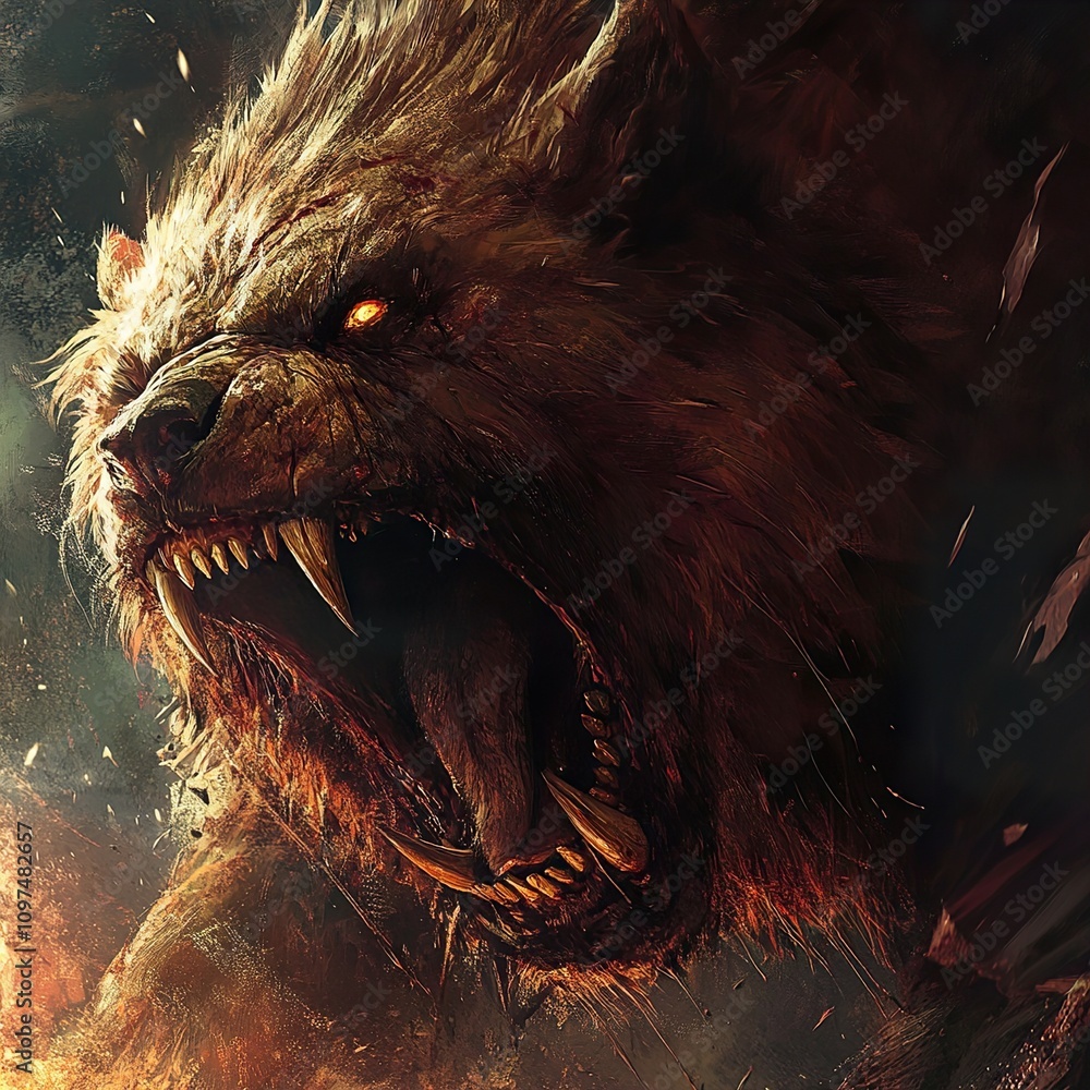 A terrifying depiction of an enraged bear, a mythical beast with ...