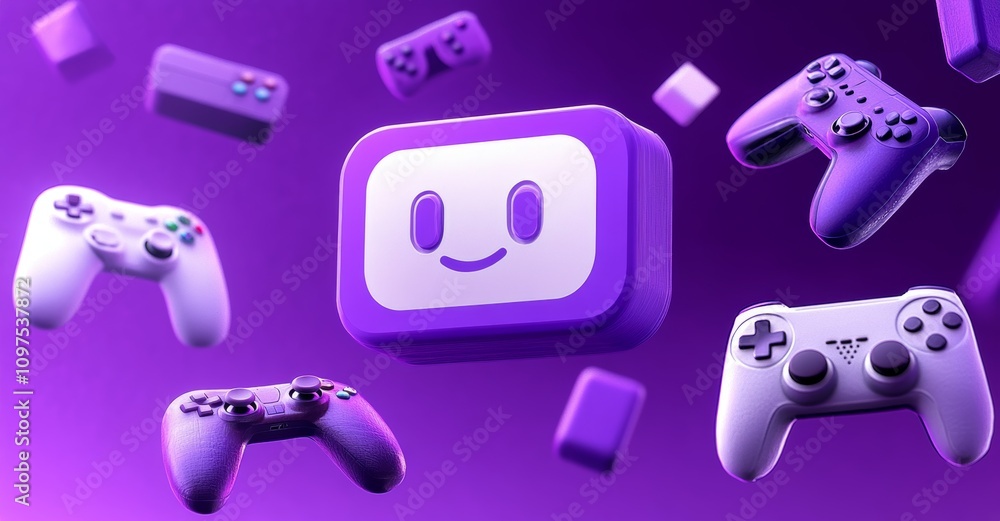 Vibrant Digital Illustration of Chat Bubble with Gaming Objects and ...