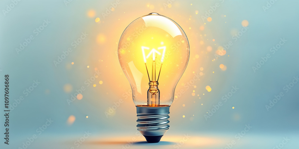 Classic illustration of a light bulb shining brightly, but the filament ...