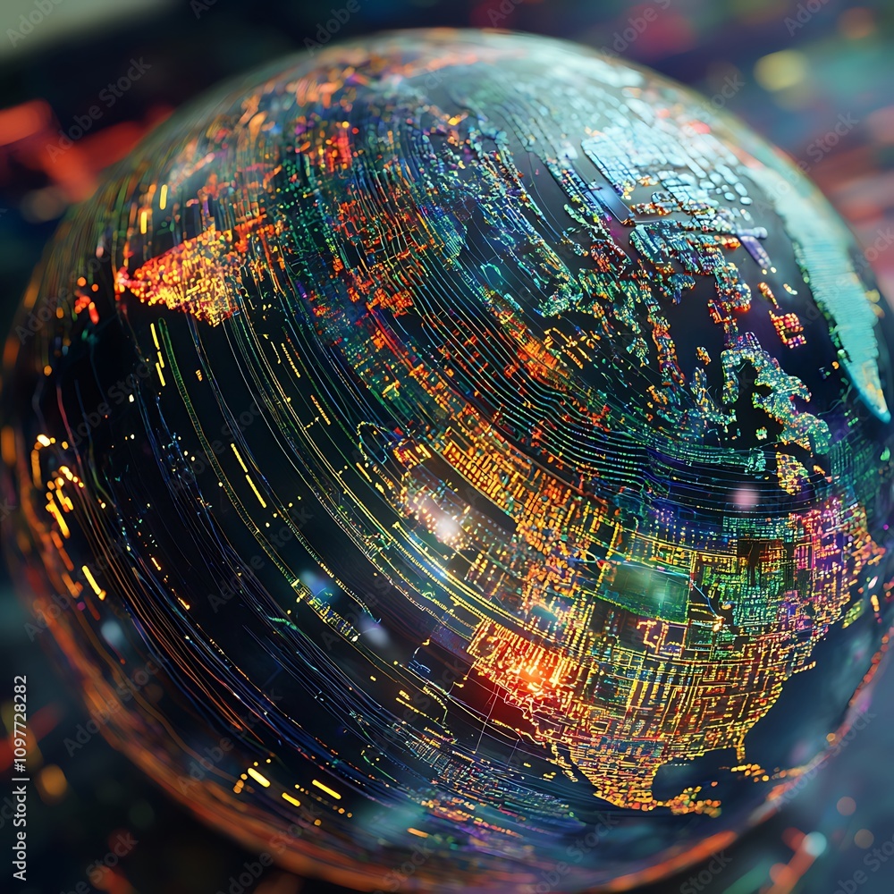 Global data visualization digital world infographic technology night view insight into ...