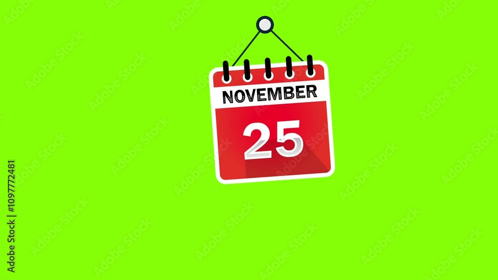 November 25 Calendar Sign on green screen background, chroma key ...