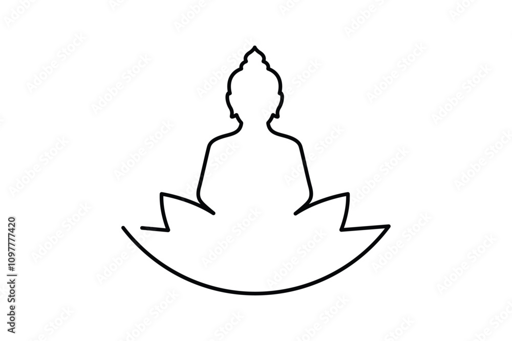 Continuous single-line drawing of buddha on lotus. Buddha silhouette in ...
