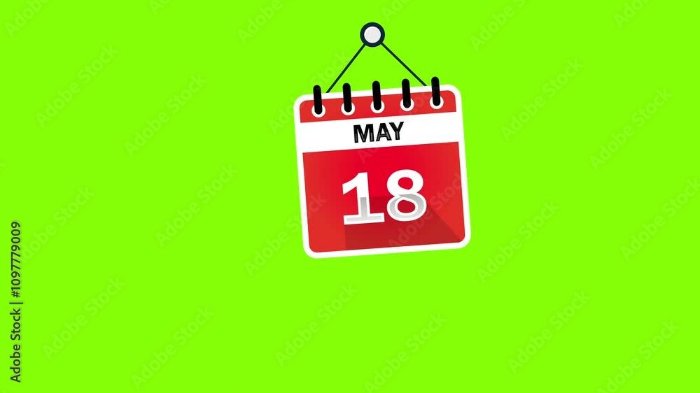 May 18 Calendar Sign on green screen background, chroma key. Calendar ...