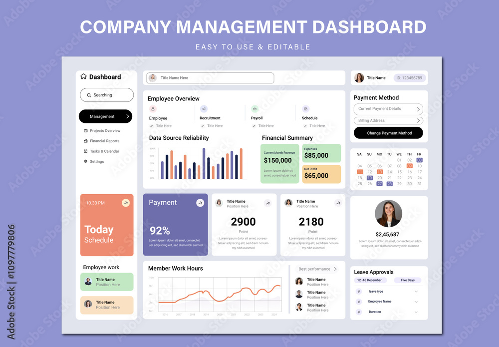 Company Management Platform Dashboard Stock Template | Adobe Stock