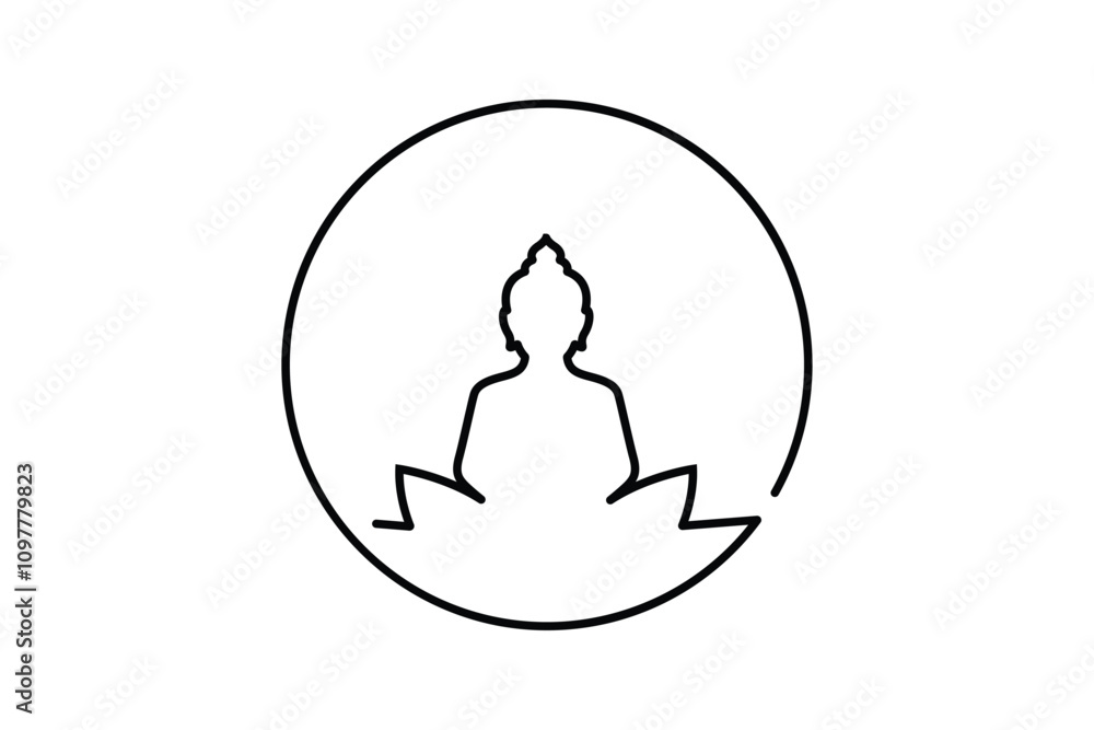 One continuous single-line drawing of Buddha on a lotus. Buddha ...