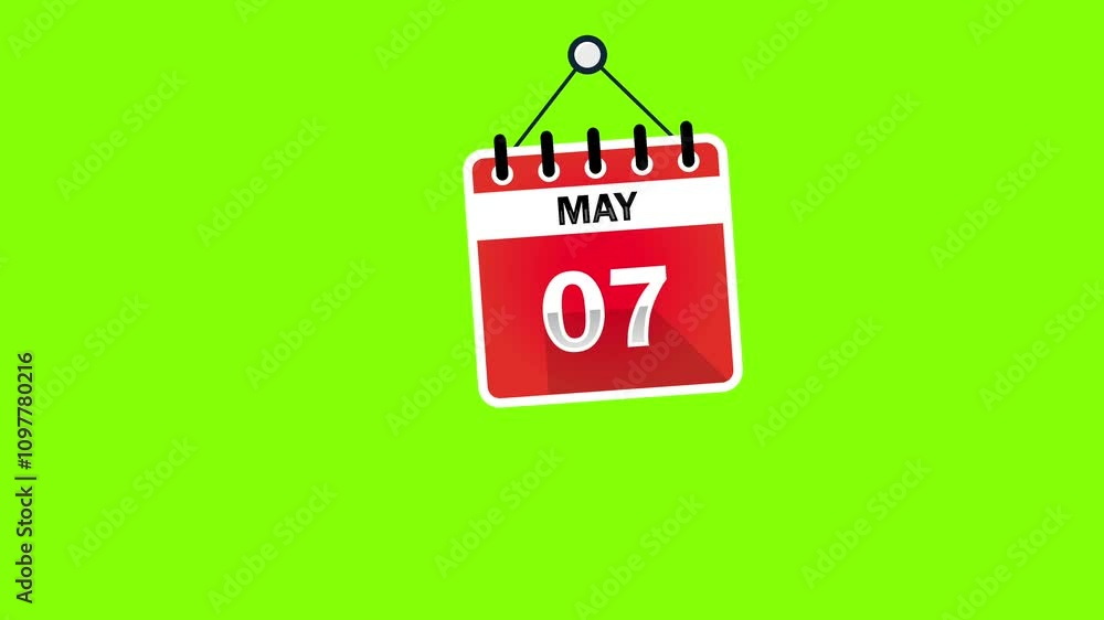 May 07 Calendar Sign on green screen background, chroma key. Calendar ...