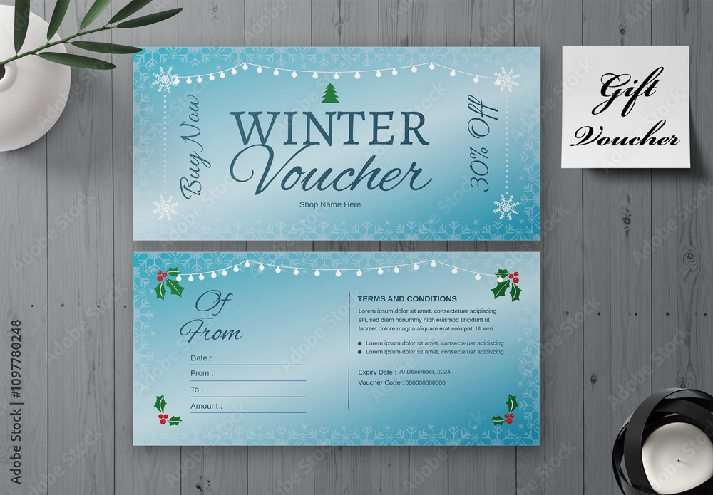 Winter gift voucher Tempalte Stock Template | Adobe Stock