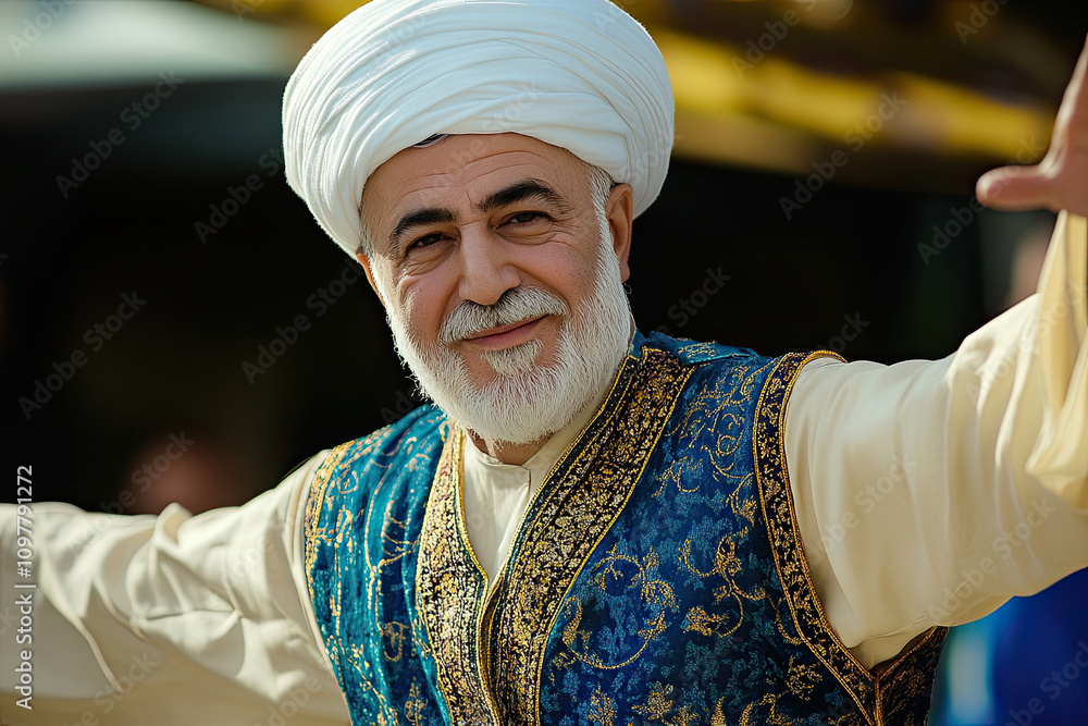 Portrait of a Turkish whirling dervish in traditional attire, Turkey ...