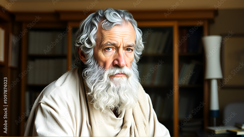 Aristotle Greek scientist philosopher. A gray-haired old man in an old ...