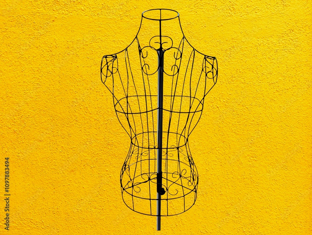 The picture shows a black aluminum steel frame as a mannequin. The ...