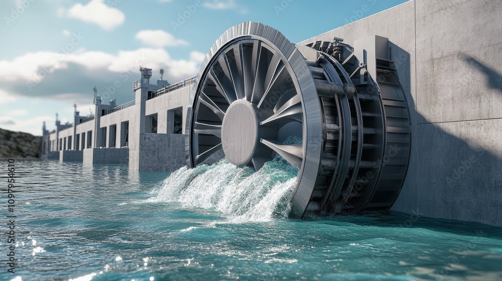 Hydropower innovation with dam and water turbine designs Stock Photo ...