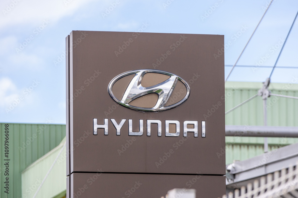 Hyundai motor company logo displayed on building signage Stock Photo ...