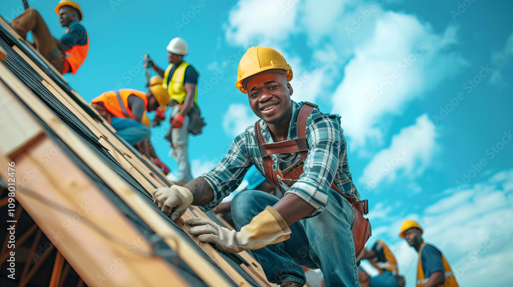 Diverse Group of Smiling African American Construction Workers on ...