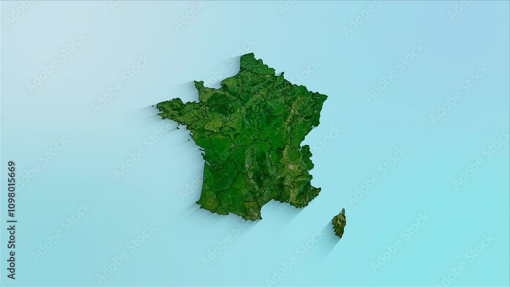 France animated map showing regions forming the country with a physical ...