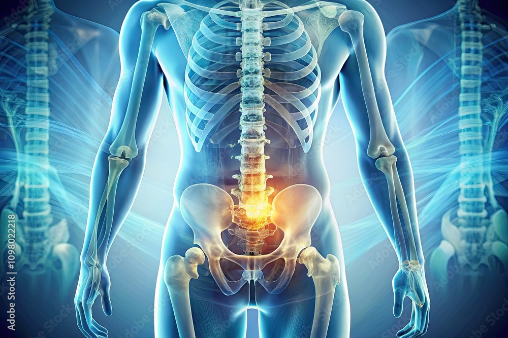 Double Exposure Pelvic Bone Anatomy: Medical Illustration, Human ...