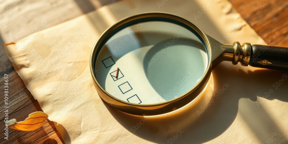 A Magnifying Glass Reveals a Tick Mark on a Checklist, Emphasizing the ...