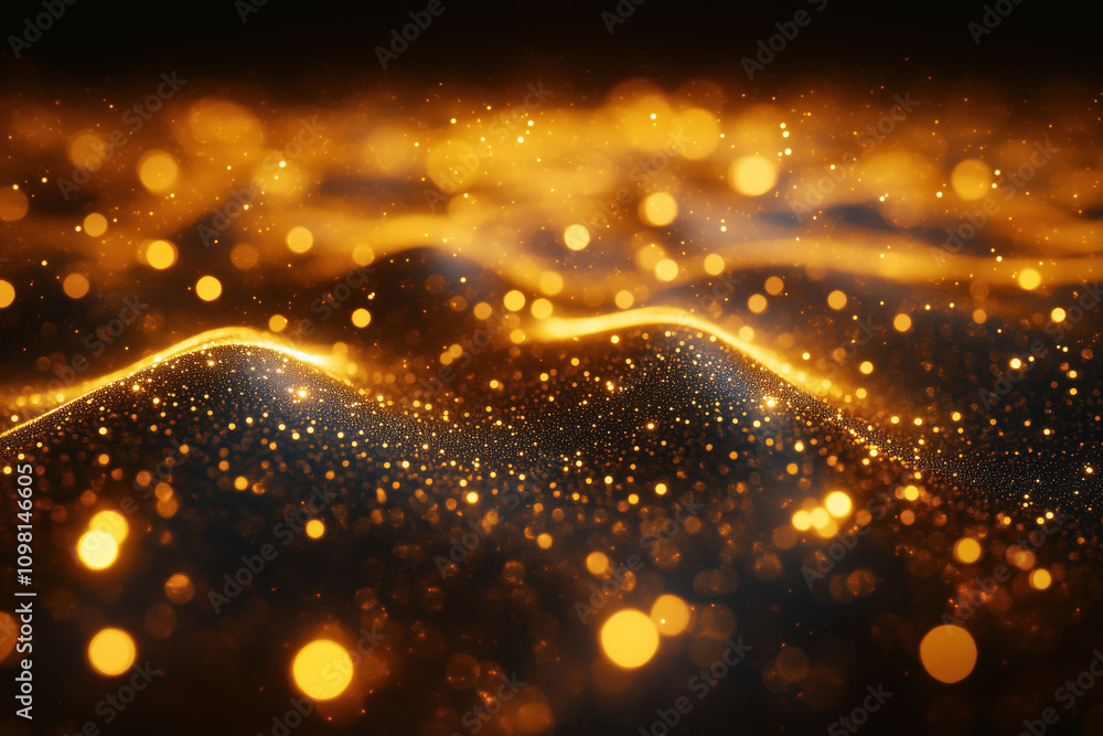 .Golden particles and light create a visually striking scene. The ...