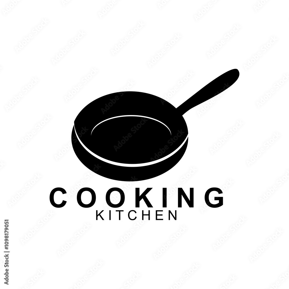 Vintage black frying pan logo design. Rustic kitchen using black frying ...