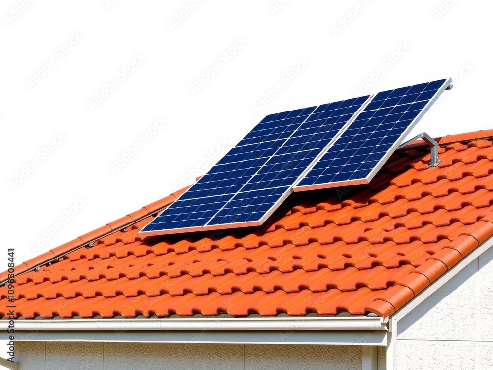 Hyper realistic photo of a solar panel system on a roof, isolated on ...