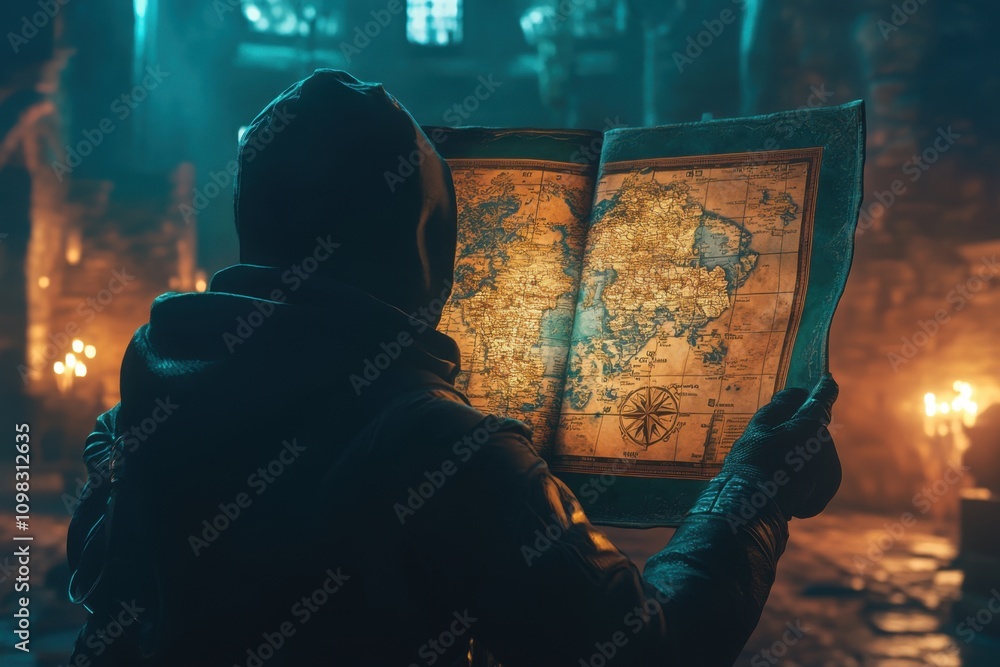 Character using a world map for navigation with detailed world map UI ...