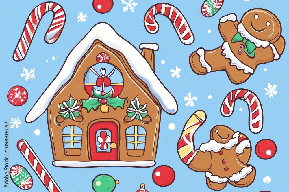 detailed gingerbread house with candy canes gumdrops and festive ...