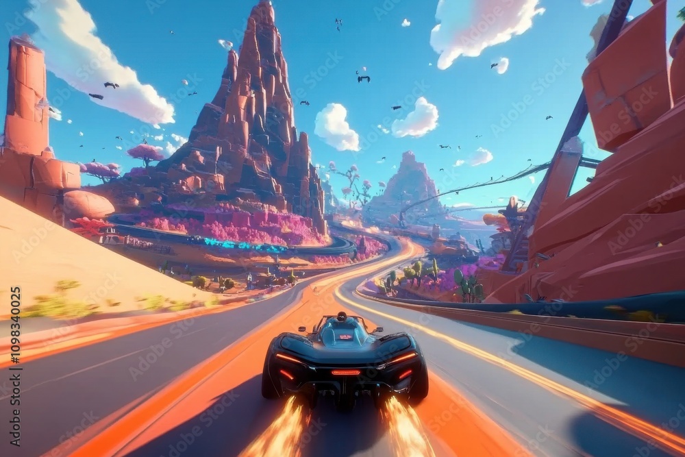 Multiplayer mount race through a fantastic landscape with race position ...