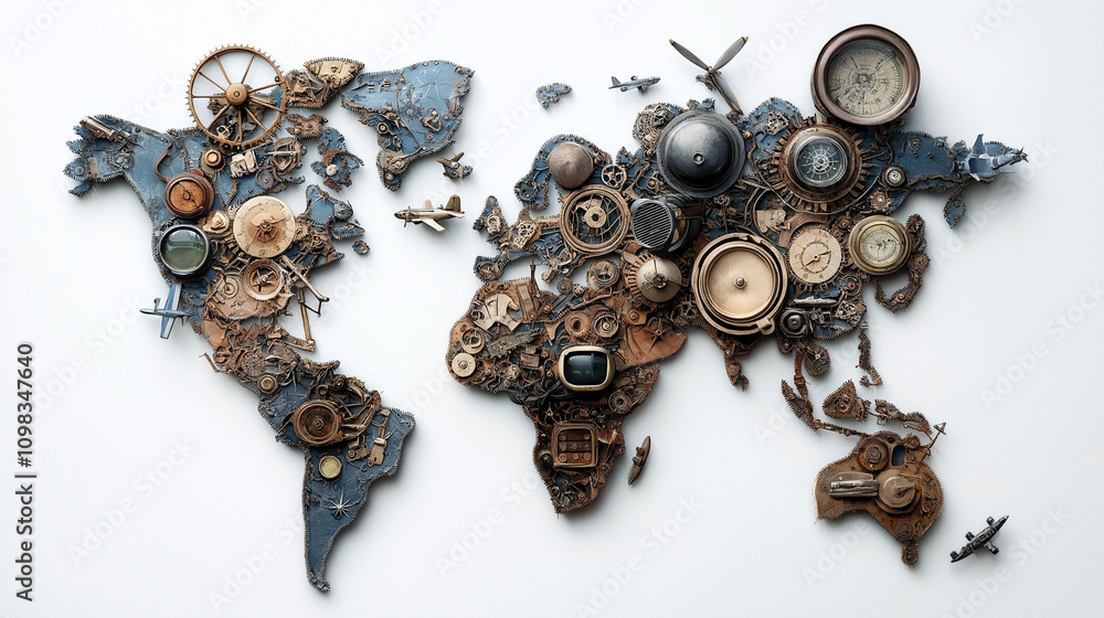 Vintage Aviation Gear World Map Travel, Adventure, and Exploration ...