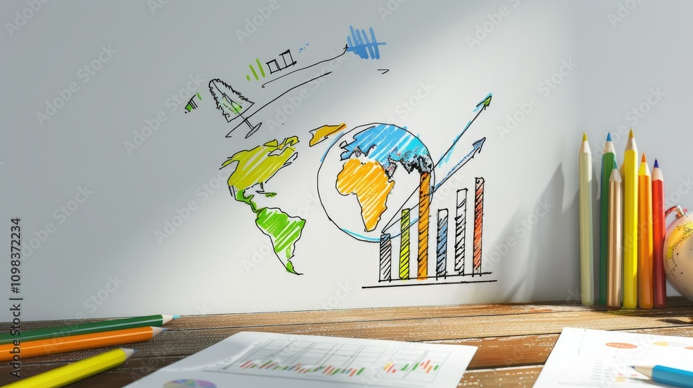 Creative drawing chart and graphs business plan idea on globe, Business ...