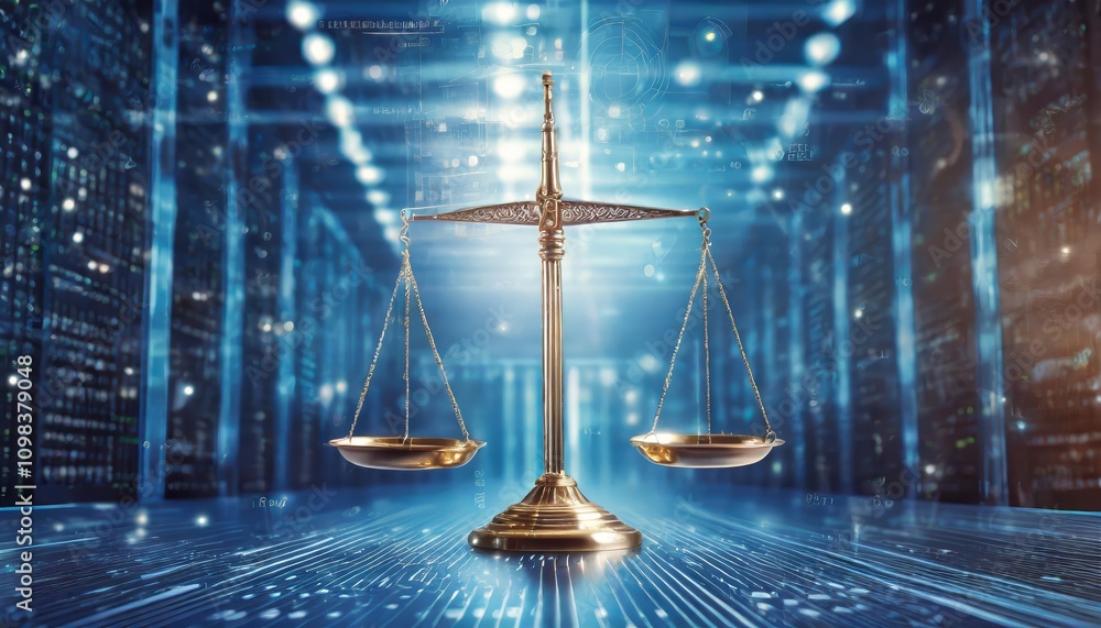 Law Scales on Data Center Background Reflecting Digital Justice and ...