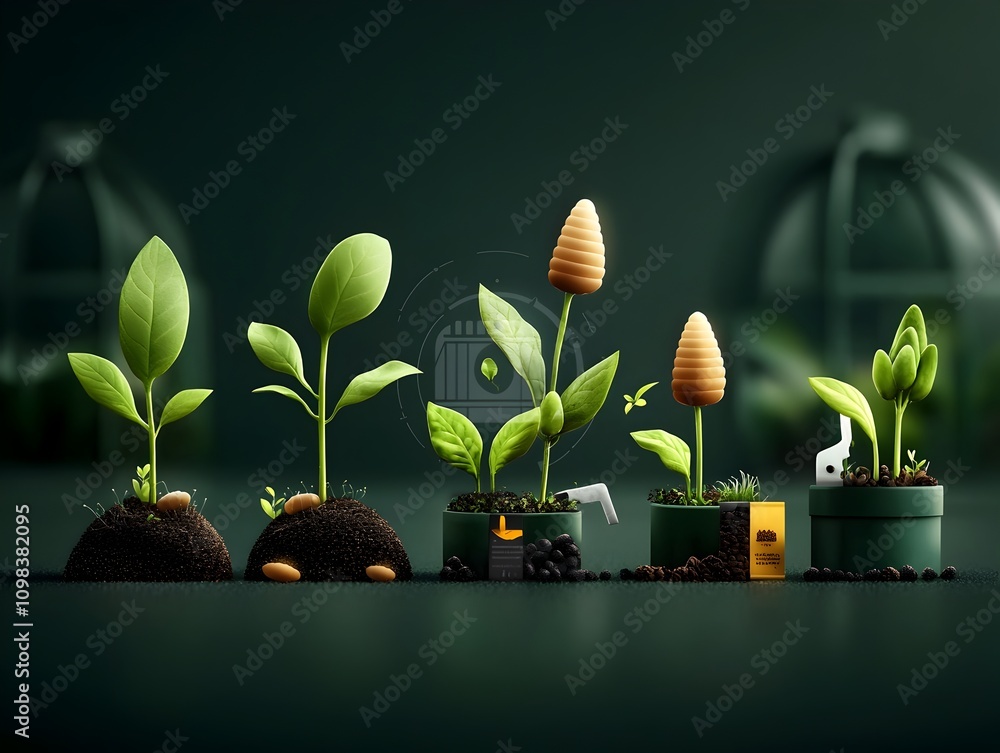 Stylized graphics that document the growth stages of corn seedlings ...