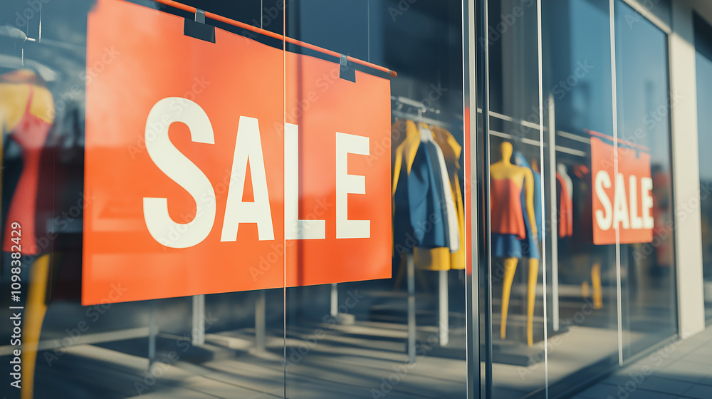 Photorealistic seasonal sale banner featuring a store window with ...