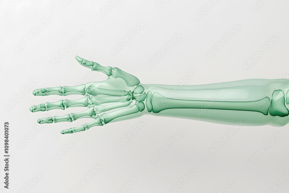 X-Ray Image of a Skeleton Arm in Green and Gray Colours – Detailed View ...